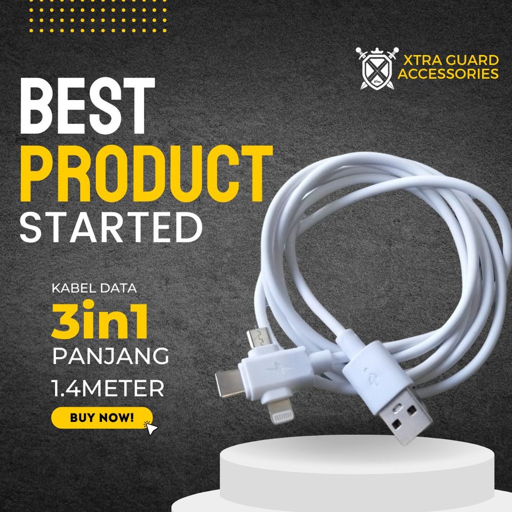3-in-1 Charger Cable PURE White 1.4M | Shopee Philippines