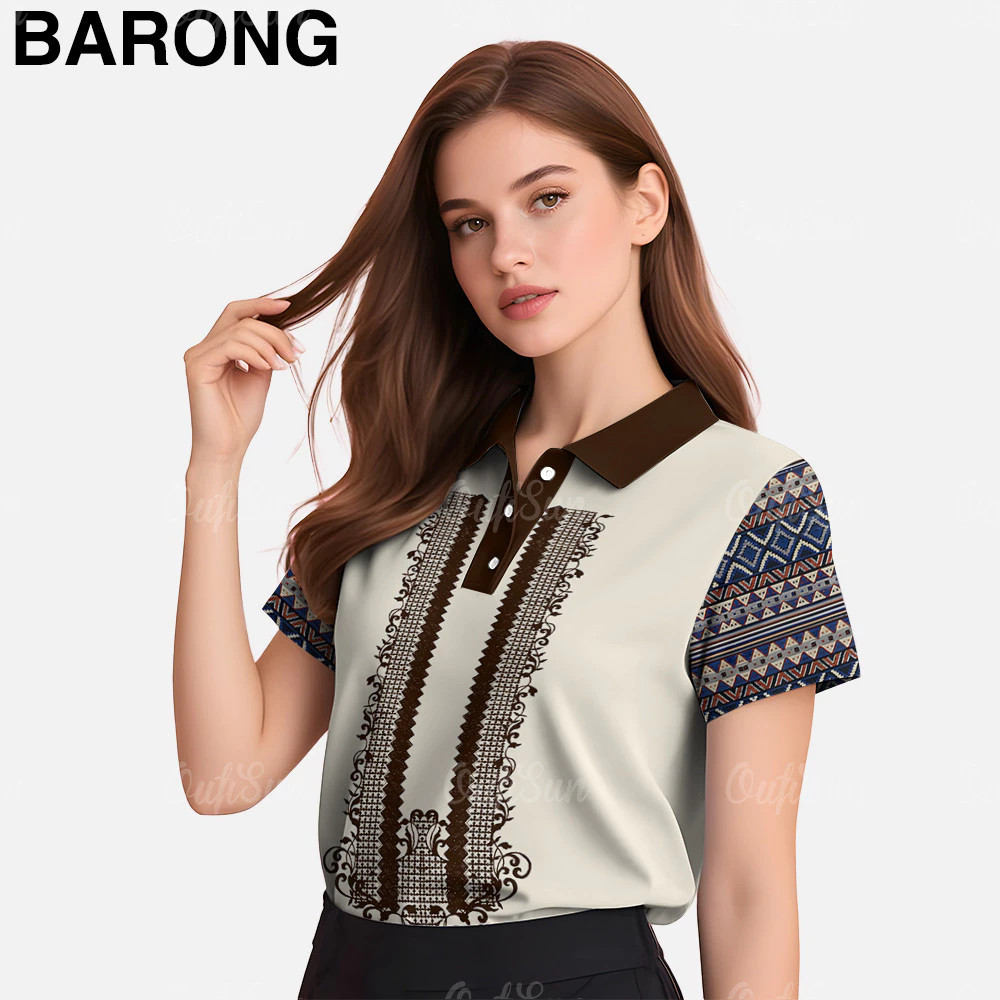2025 New Barong Inspired Brown Ethnic Embroidery Contrast Collar Design ...