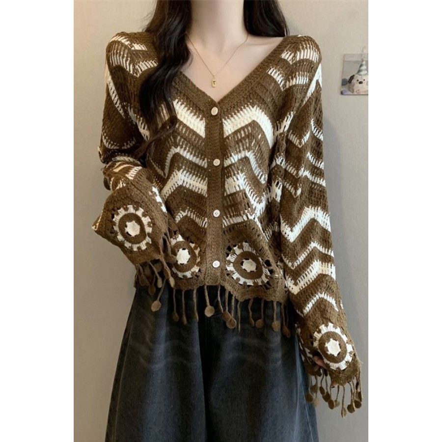 Large Size Retro Design Flowy V-Neck Sweater Jacket Women Spring Autumn ...