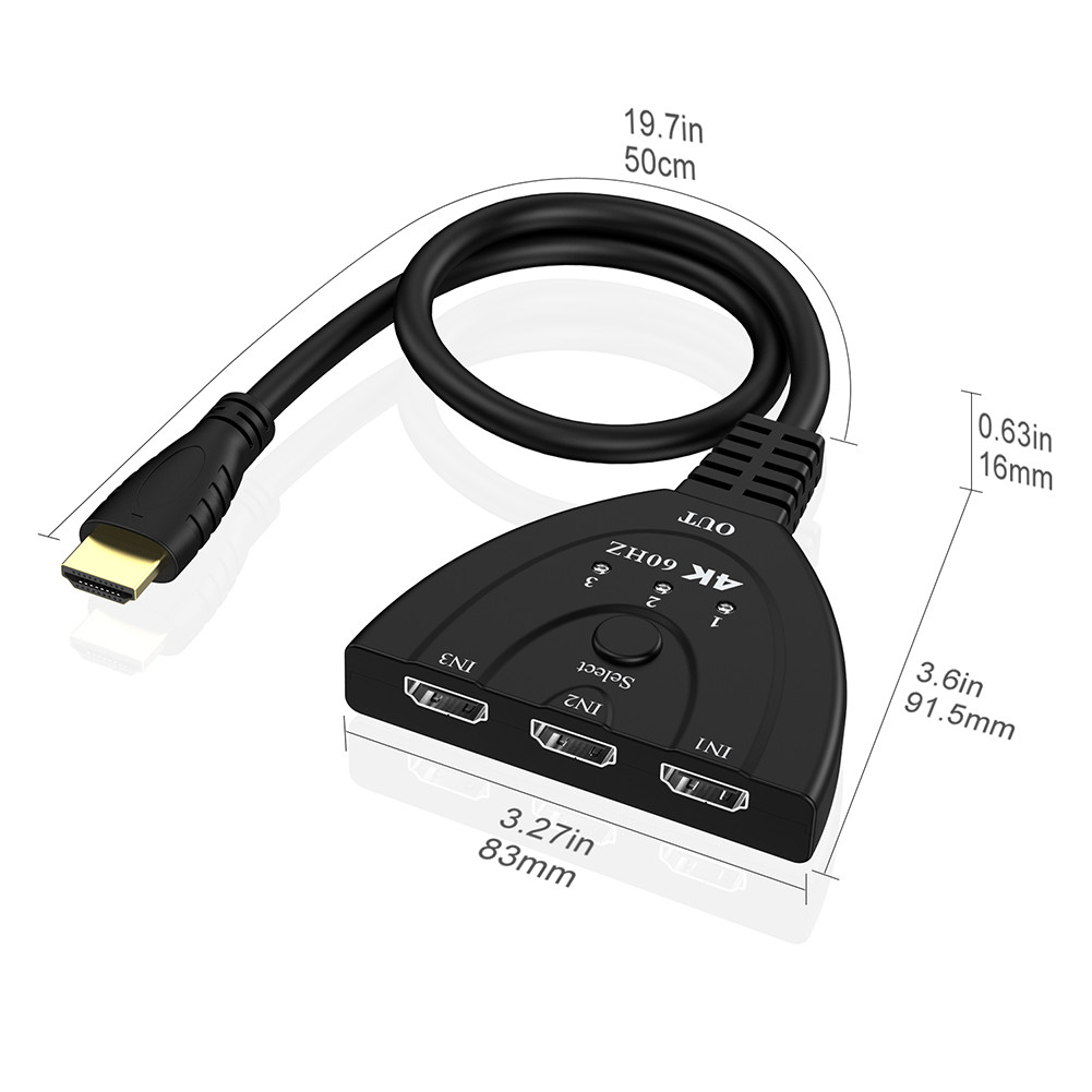 4K HDMI-Compatible Splitter Hub Switcher 3 in 1 Out HDMI-Compatible ...