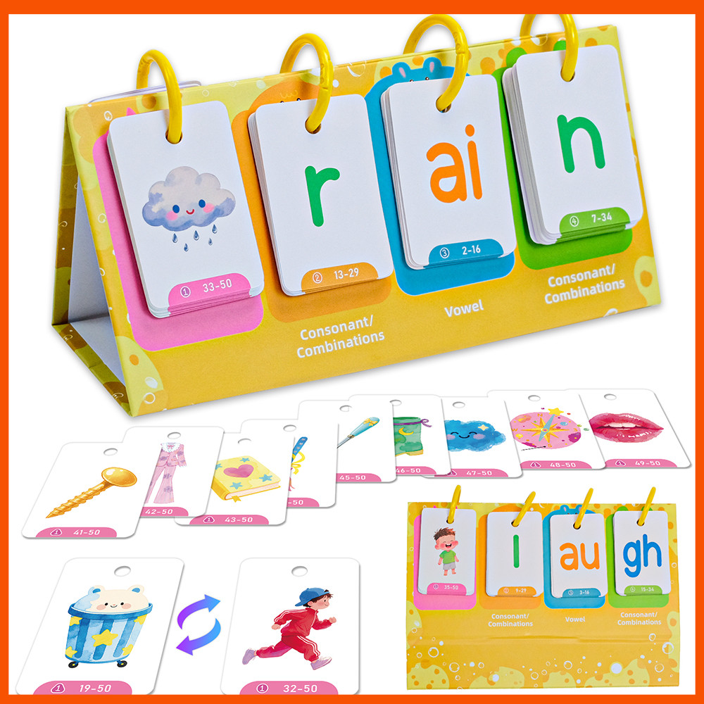 Phonics English Flash Card CVC Word Flip Charts Double-Sided Desktop ...