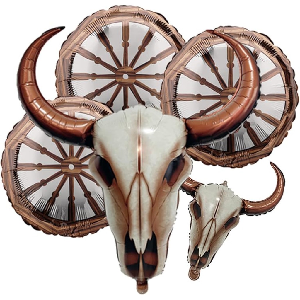 5 Pcs Western Party Decorations Wild West Cowboy Balloons - Bull Heads ...
