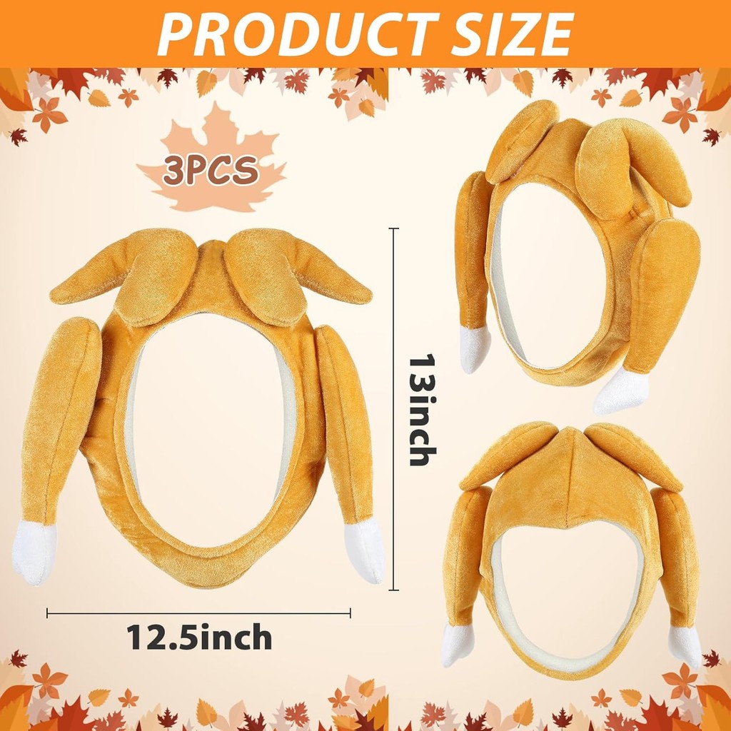 3 pcs Thanksgiving Day Plush Roasted Turkey Hat Funny Turkey Cap Turkey ...