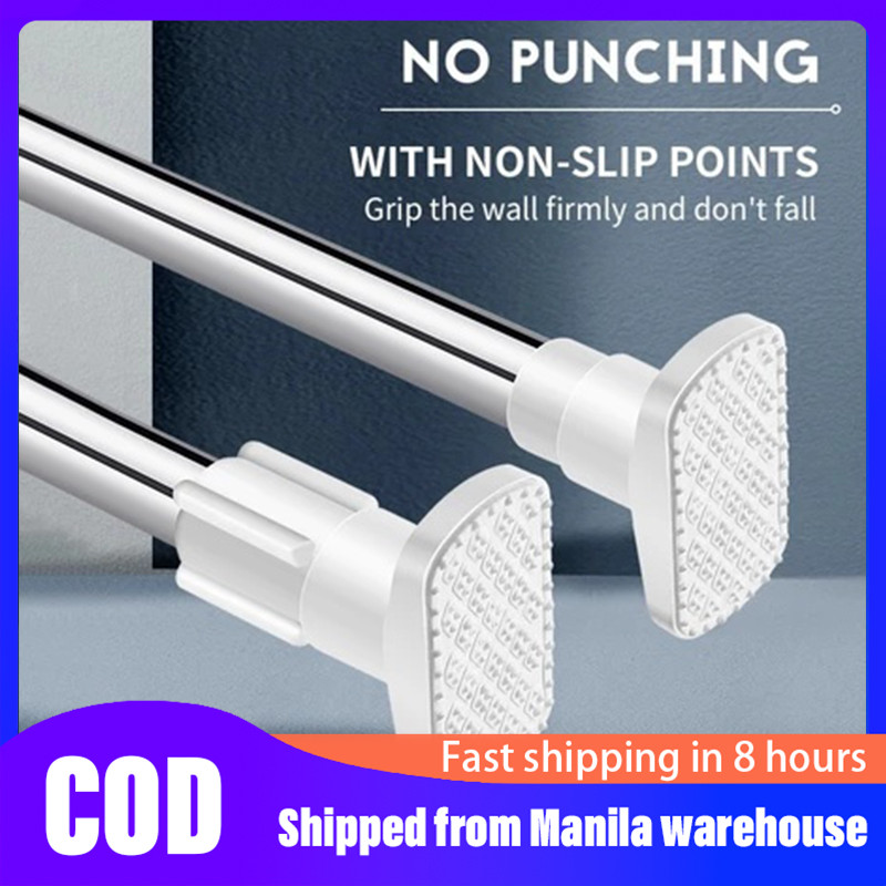 Adjustable stainless steel square shower curtain rod and non punched ...