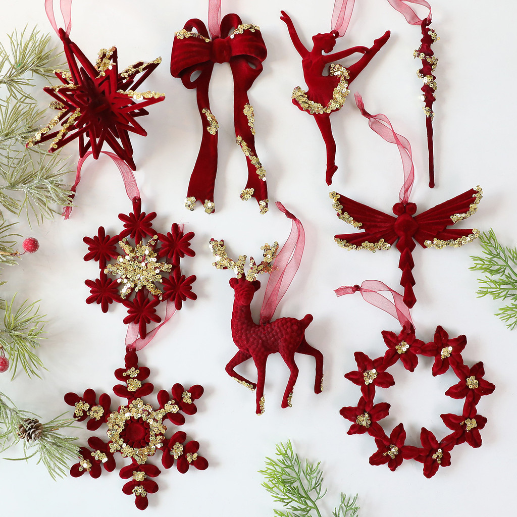 2025 New Product Christmas Decoration Burgundy Flocking Garland Bow Elk ...