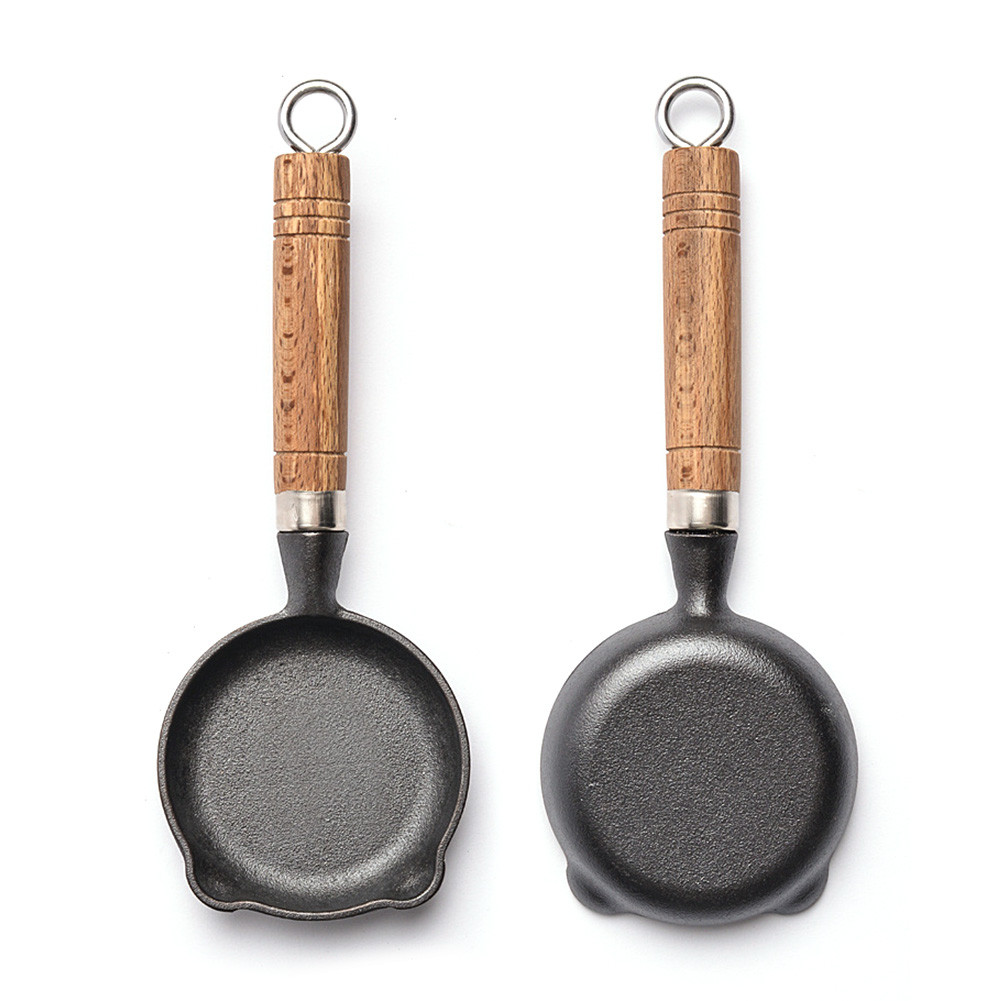 4/6/7.8 Inch Cast Iron Frying Pan Non Stick Chefs Pan with Wood Handle ...