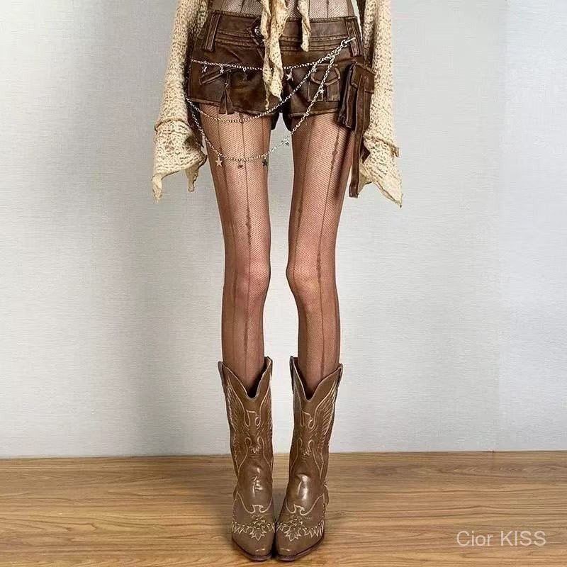 Vintage Brown Stockings for Women Spring Autumn Summer Ultra-thin ...