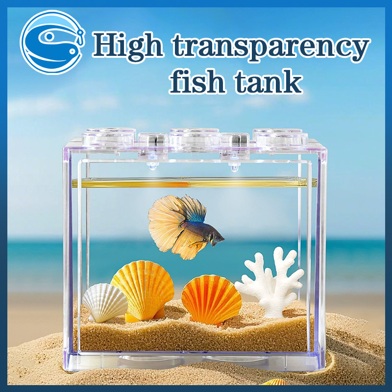 Mini Aquarium Fighting Fish Tank 2-in-1 Transparent Glass Water Tank Isolation Box Acrylic BETTA ...