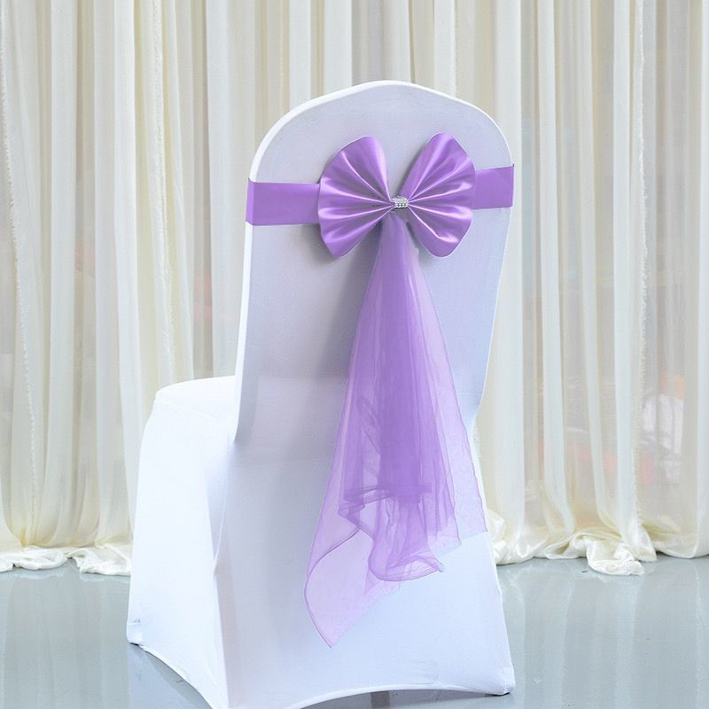 Elastic Ribbon Chair Cover No Tie Flower Chair Lace Back Bowknot ...