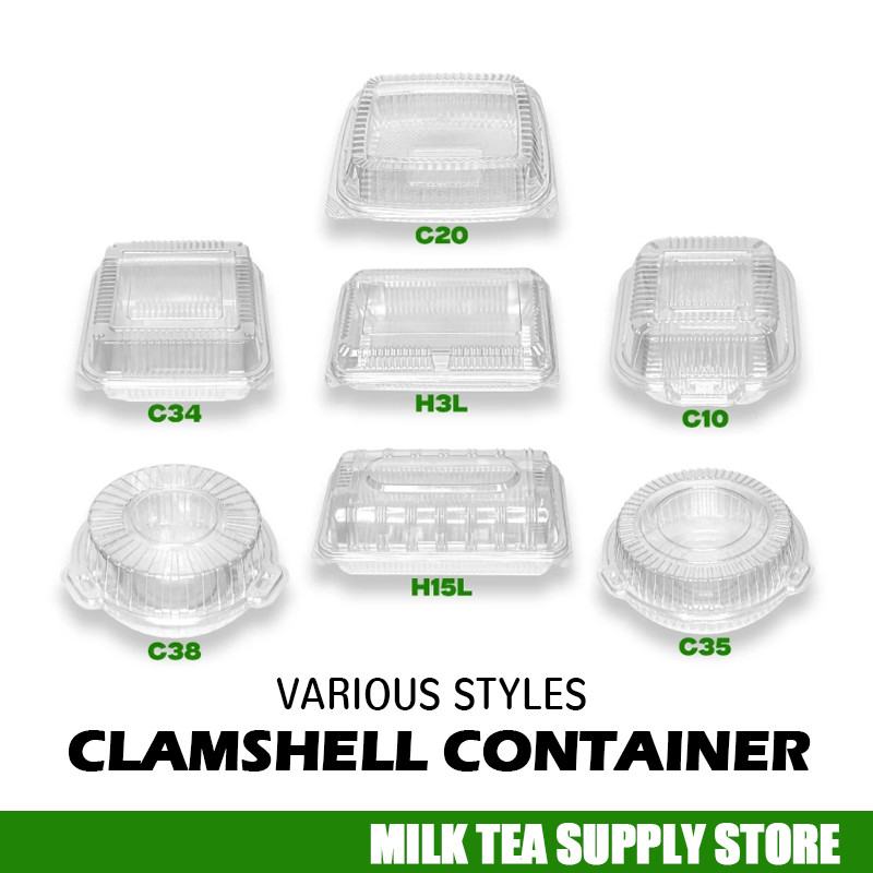 25pcs Plastic Clamshell Round Square Rectangle Disposable Clear Food ...
