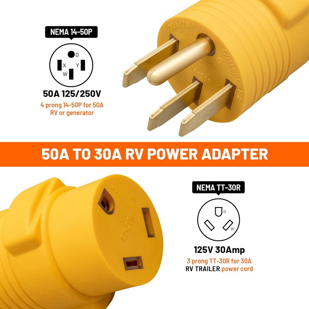 50 Amp to 30 Amp RV Adapter, NEMA 14-50P to NEMA TT-30R 50A Male to 30A ...