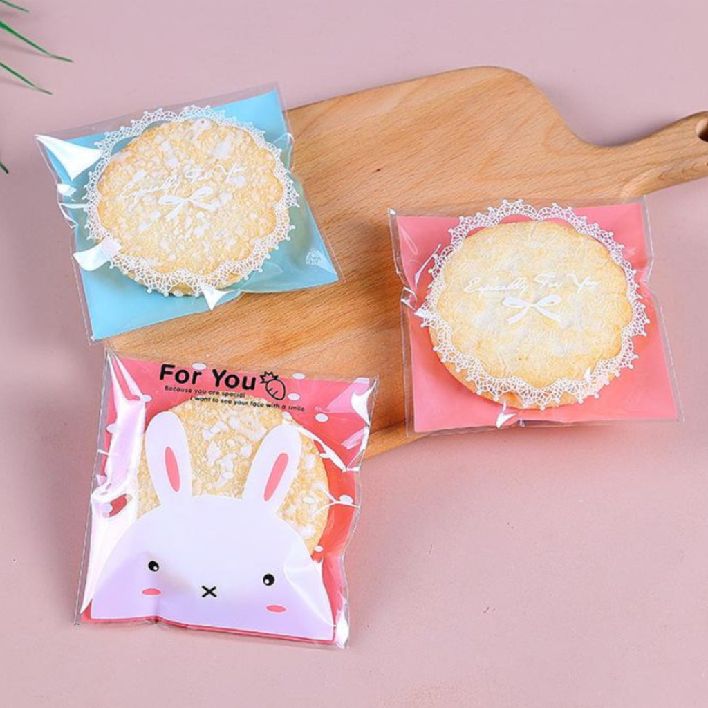 100Pcs Baking Cookie Packaging Bag Plastic Self-Adhesive Cookie Candies ...