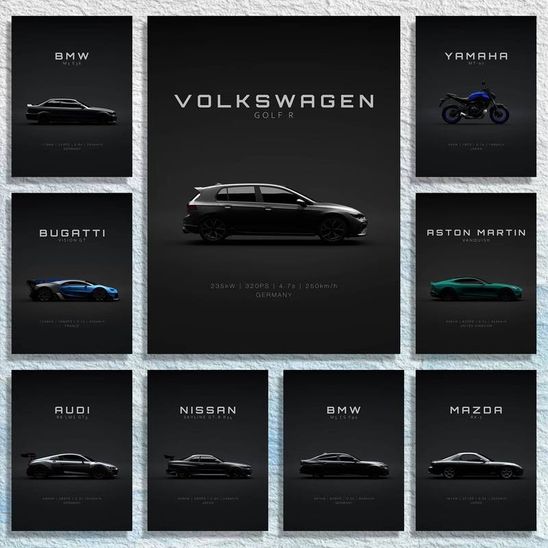 Minimalist Cars Detailed Linework in Canvas Painting Art Home Wall ...