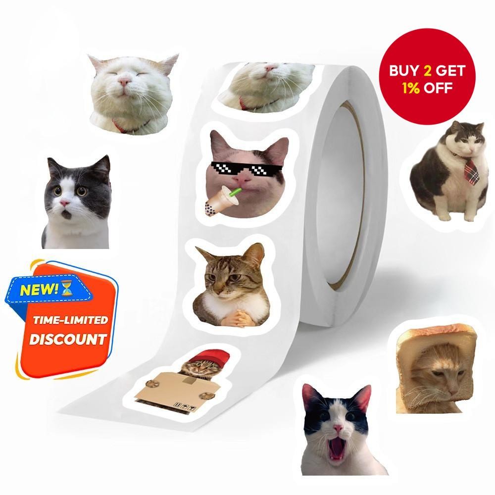 500PCS Cute Cat Meme Stickers Roll – Waterproof Decorative Decals for ...