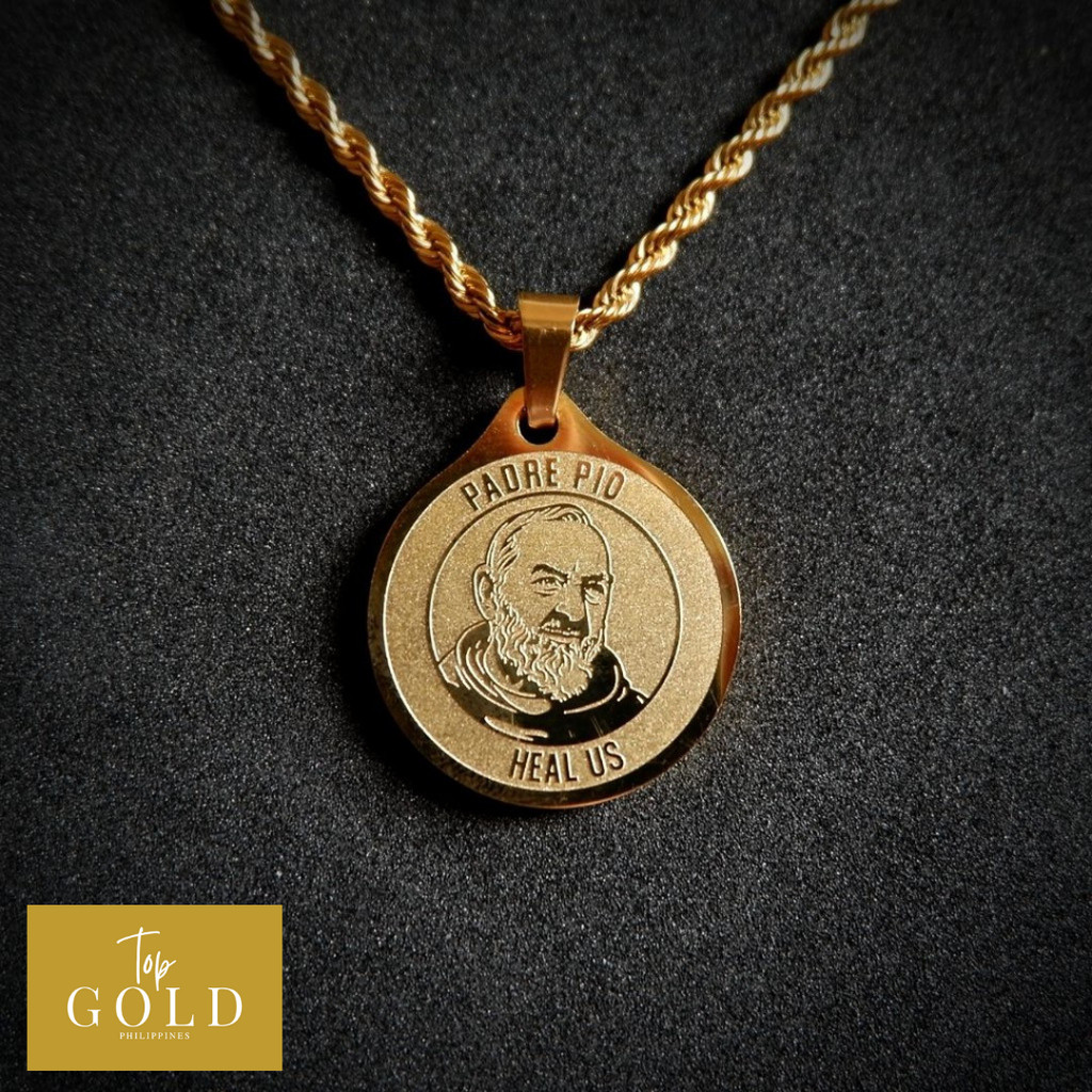 Padre Pio 18k gold plated w/ chain for men and non tarnish | Shopee ...