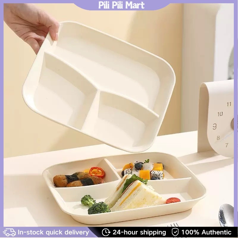 3 Grids Plastic Divided Diet Plate Microwavable Safe Home Square Food ...
