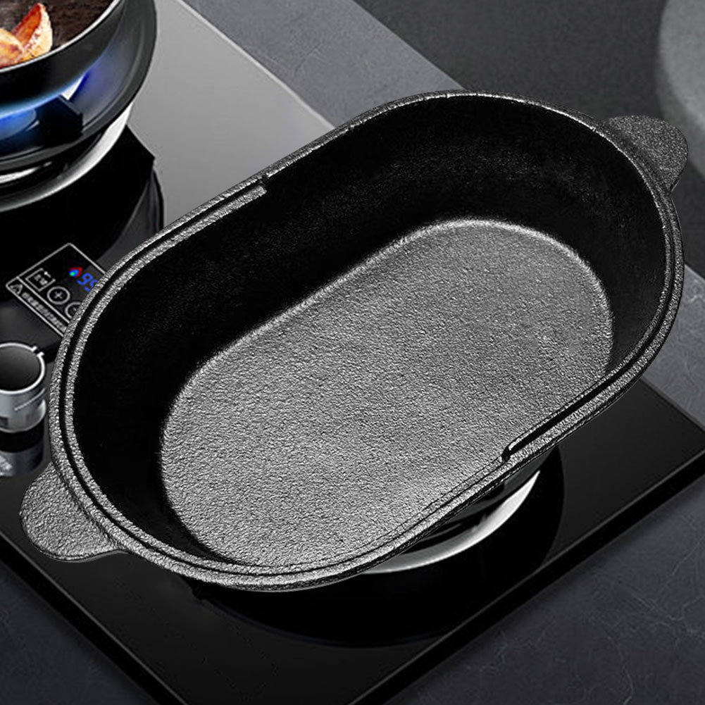 11 X 6.3in Cast Iron Griddle Pan Oval Griddle Reversible Skillet Grill ...