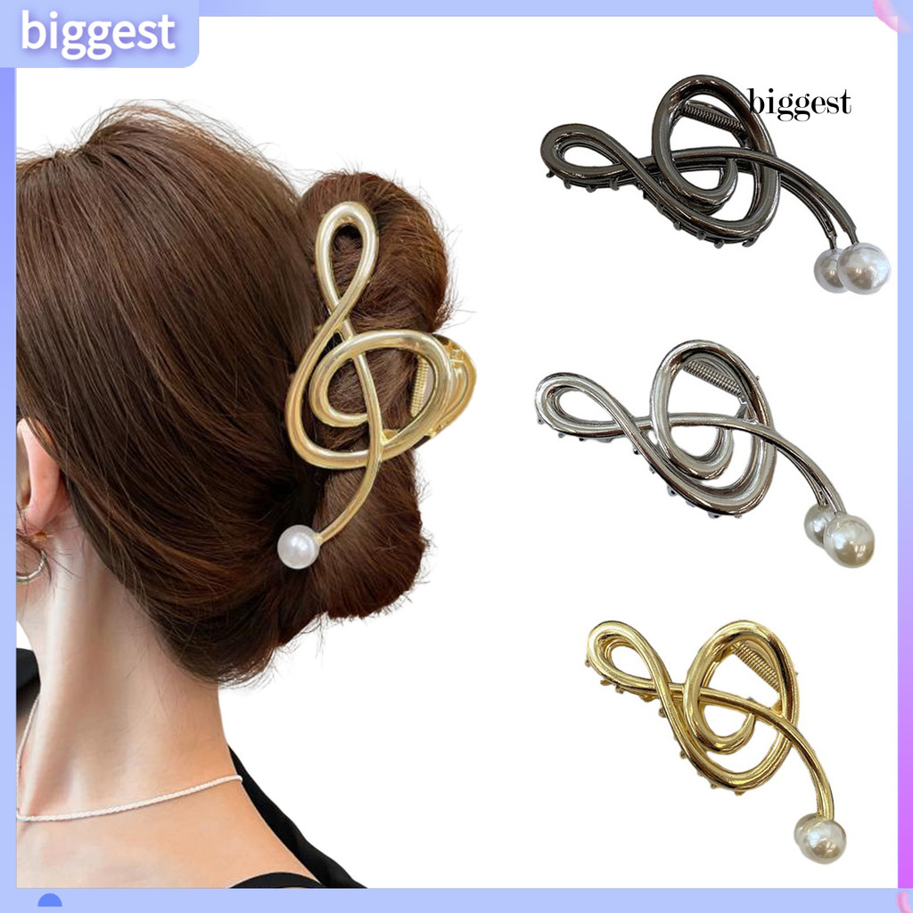 BGT Metal Hair Clip Stylish Music Note Hair Claw with Faux Pearls Non ...