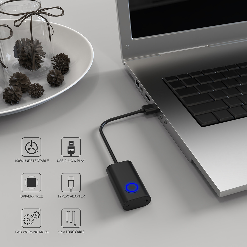 2 in 1 USB Type-C Mouse Jiggler with ON/OFF Switch Automatic Computer ...