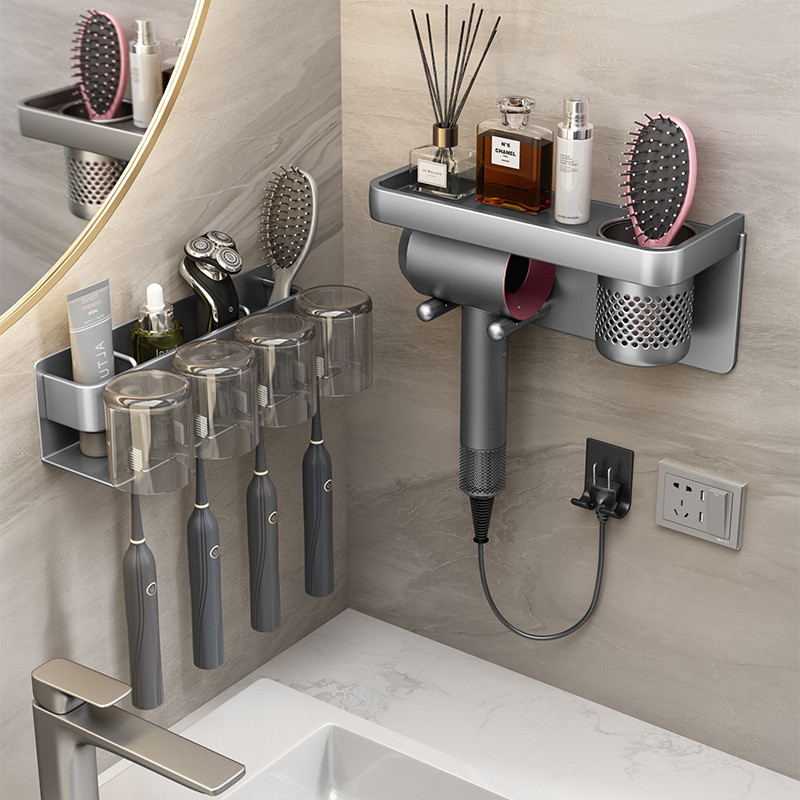 Toothbrush Rack Perforation-Free Gun Gray Toilet Mouthwash Cup ...