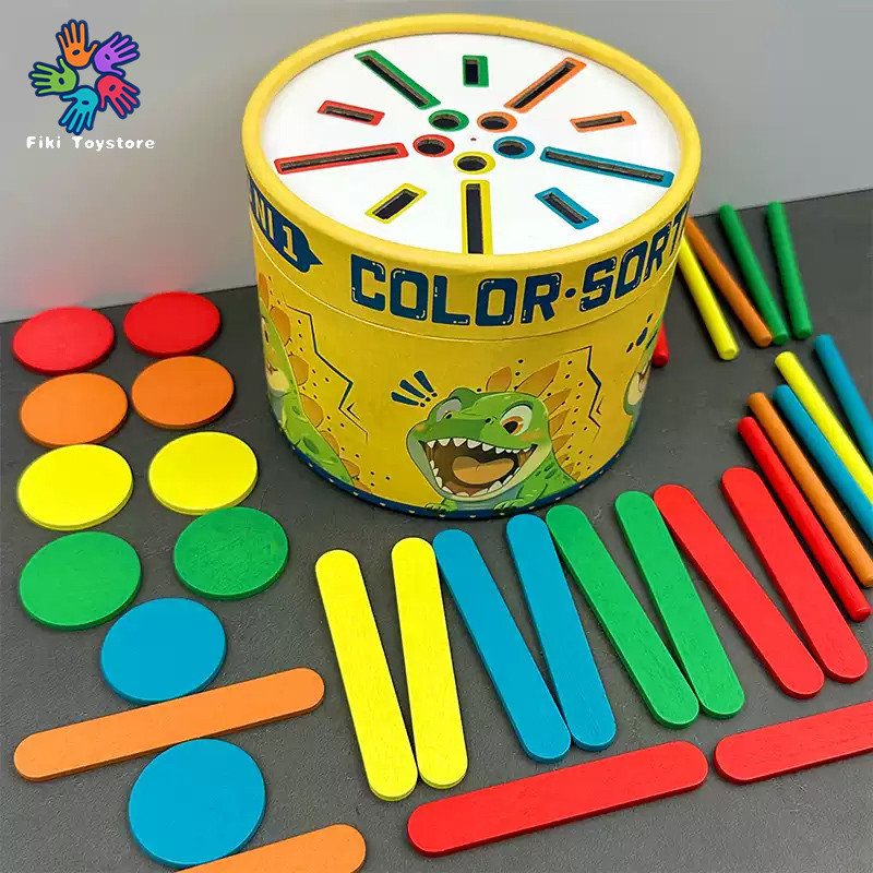 Kids Wooden COLOR SORTING BUCKET Shape Color Matching Montessori ...