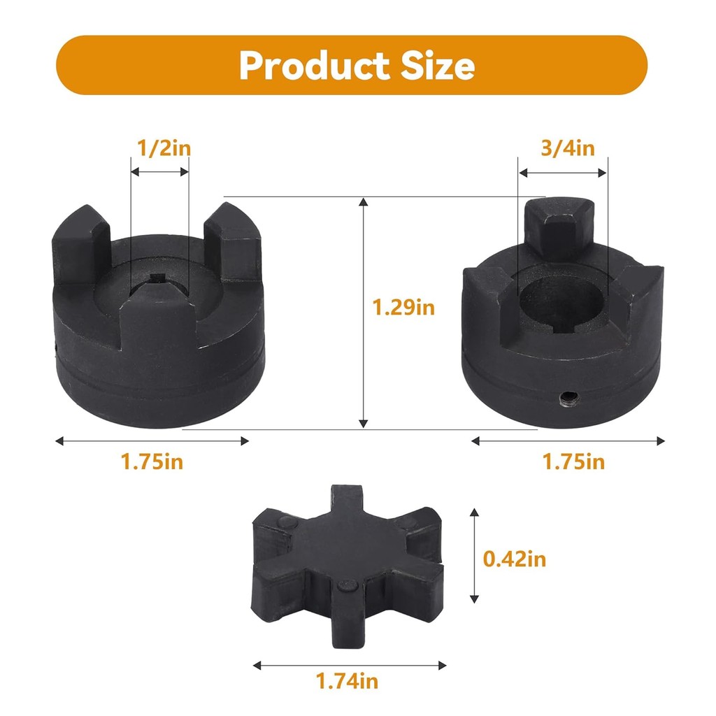 1/2" to 3/4" L075 Flexible 3-Piece L-Jaw Coupling Coupler Set & Rubber ...