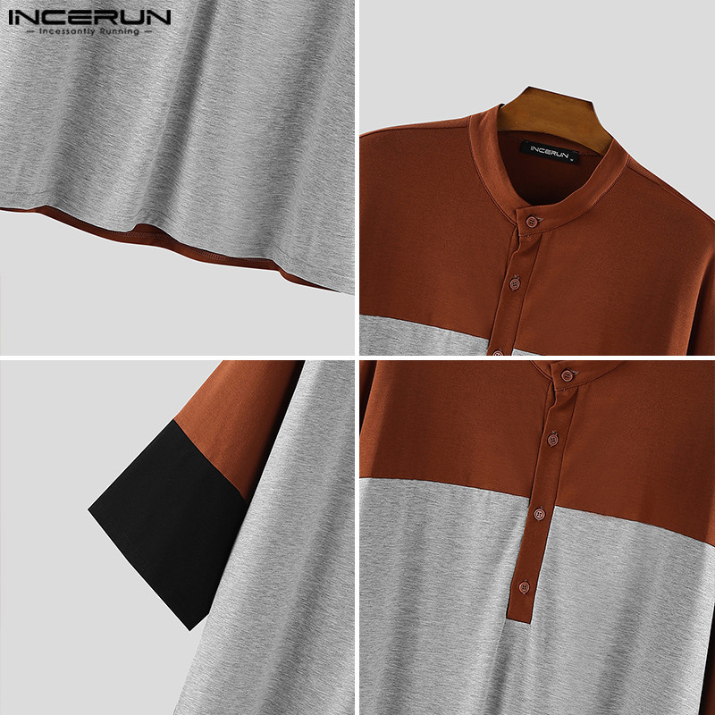 INCERUN Men Korean Trends Outfit Stand Neck Half-Button 3/4 Sleeve ...