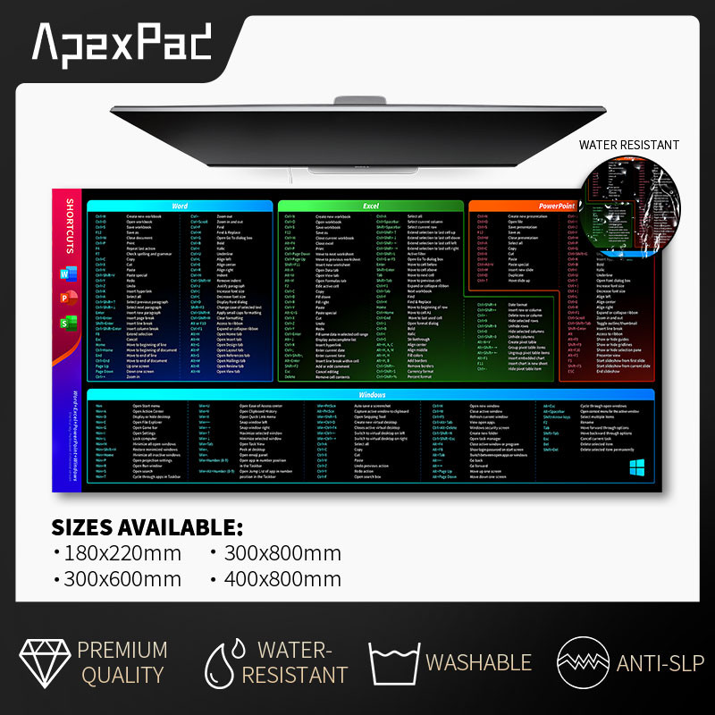 Extra Large Shortcut Keys Desk Mat | Keyboard Mouse Pad for Microsoft ...