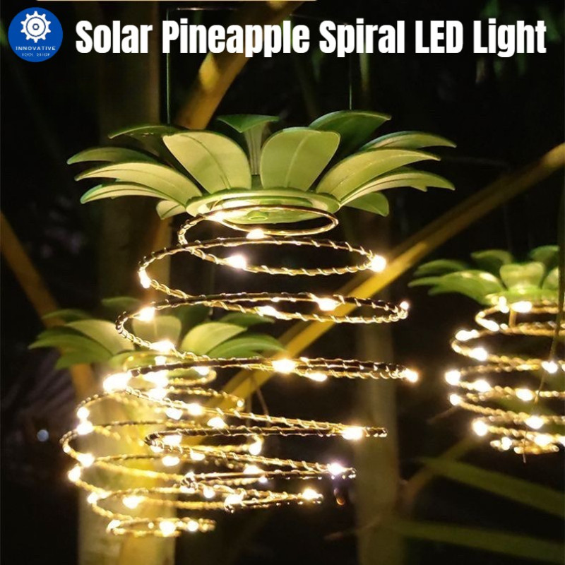 Solar Pineapple Spiral LED Light Hanging Lantern Garden Light Outdoor ...