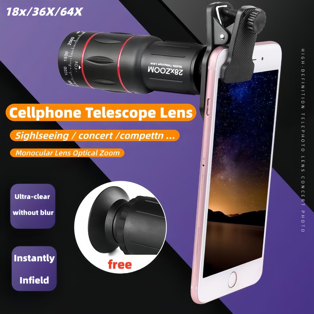 Mobile Phone Lens Set 18/36/64x Monocular HD Optical Zoom Telescope ...