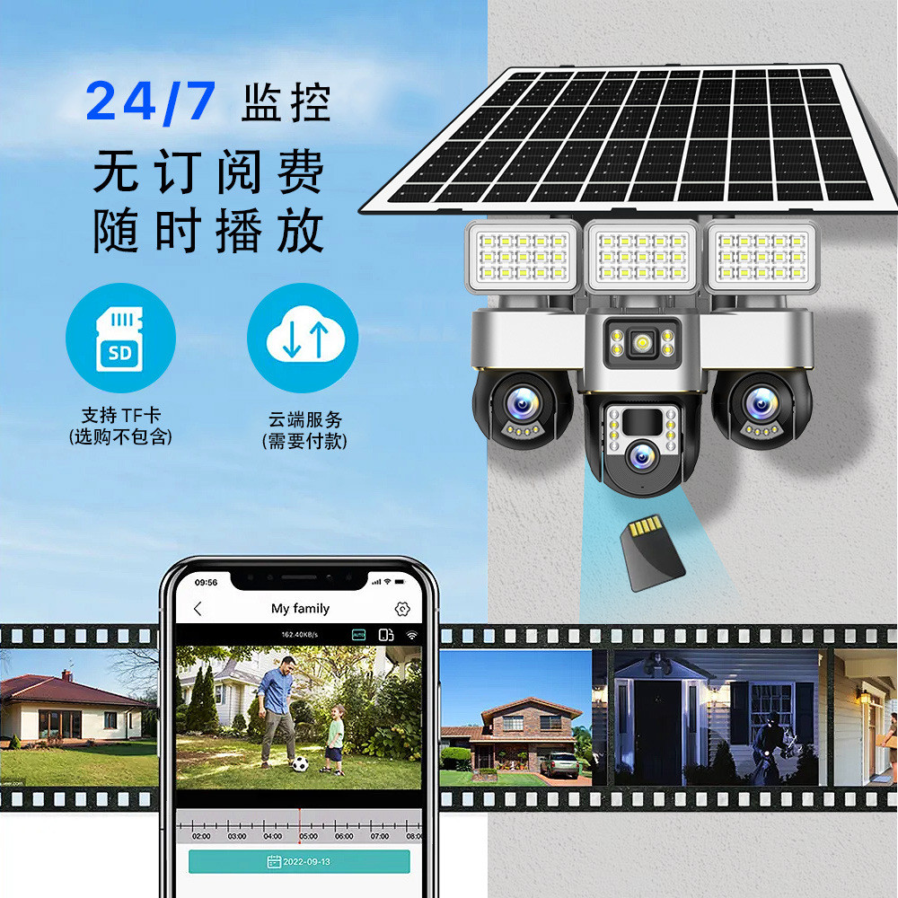 Low-power Solar Camera Monitor Three-screen Three-PTZ Three-ball ...