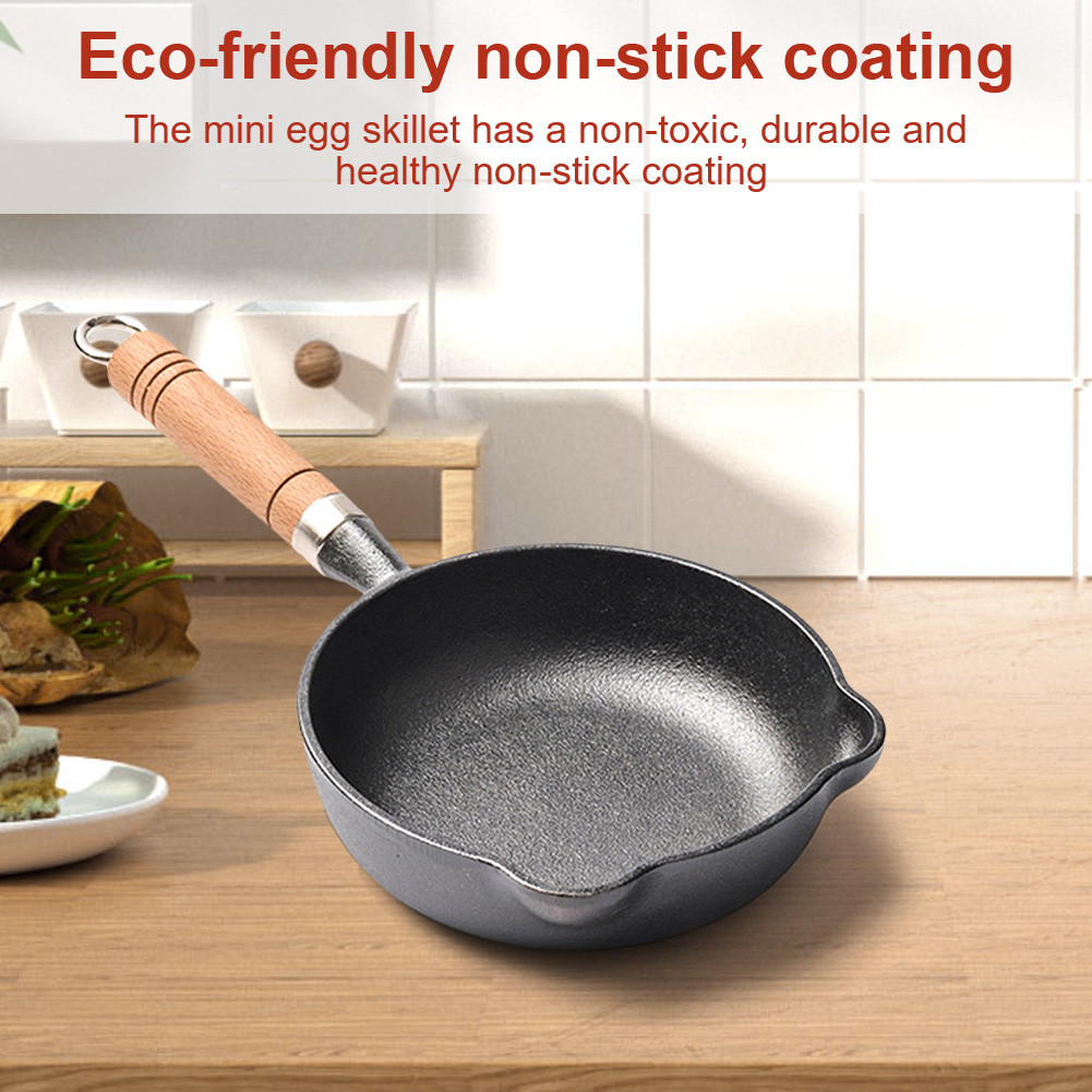 4/6/7.8 Inch Cast Iron Frying Pan Non Stick Chefs Pan with Wood Handle ...