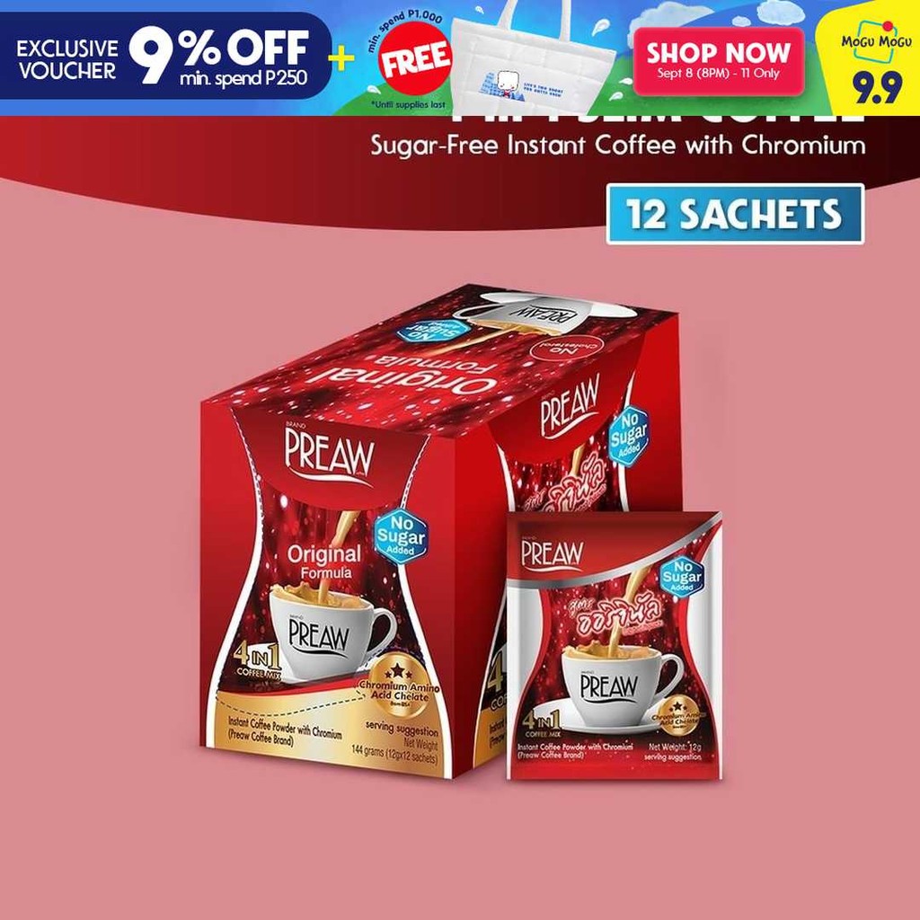 Preaw 4-in-1 Slim Coffee – Sugar-Free Instant Coffee with Chromium (12 ...