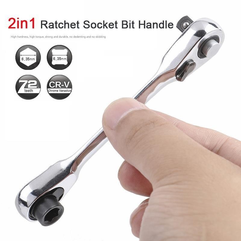 2 In 1 Mini Double Ended Quick Socket Ratchet Wrench Rod 1/4 Inch ...