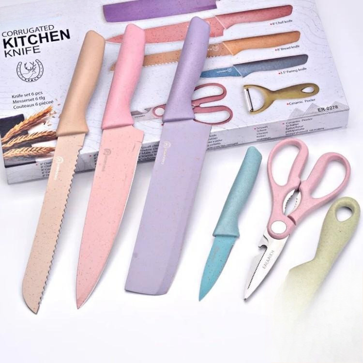 Rich 6PCS Kitchen Knife Set – Pastel Color Stainless Steel Chef and ...