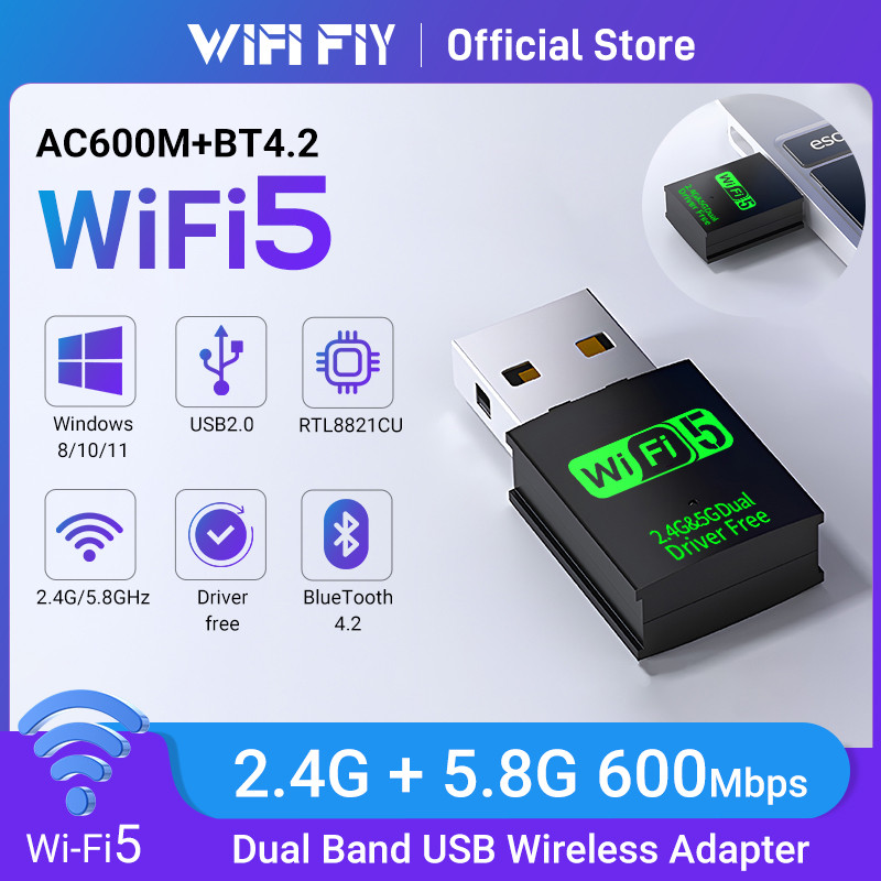 Mini USB WiFi Adapter 600Mbps Bluetooth 4.2 WiFi Receiver RTL8811CU ...