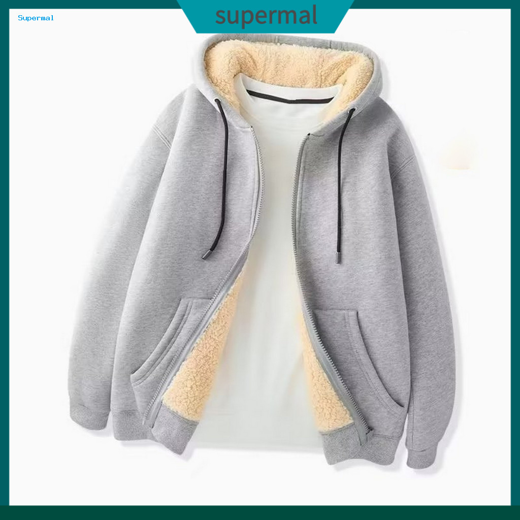 [COD] Men Thickened Sweatshirt with Zipper Men Loose Fit Fleece Hoodie ...