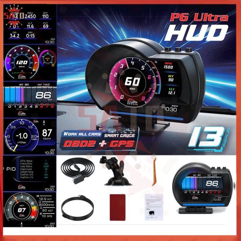 P6 Ultra Obd+Gps Dual System Head Up Display Car Hud Gauge Smart Gauge ...