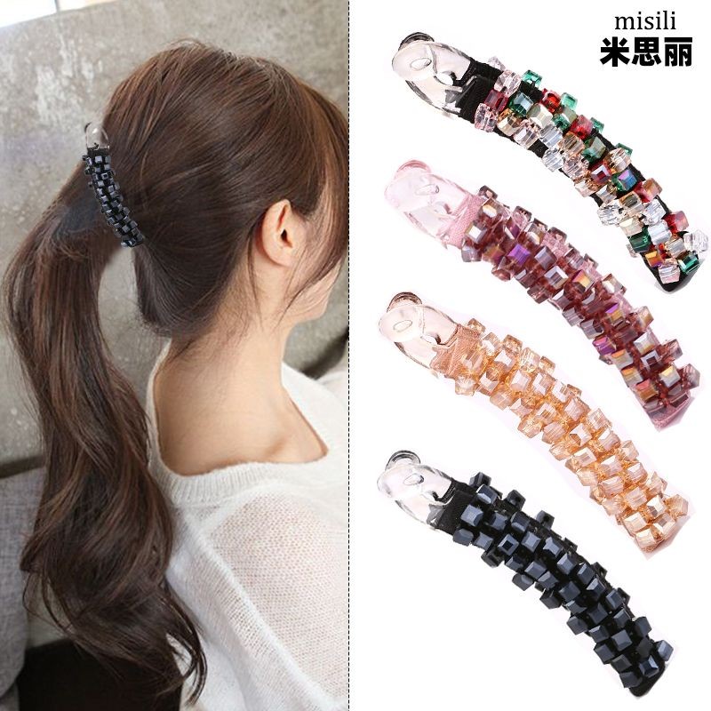 Crystal Beaded Vertical Clip Ponytail Clip Banana Clip Small Size Small ...