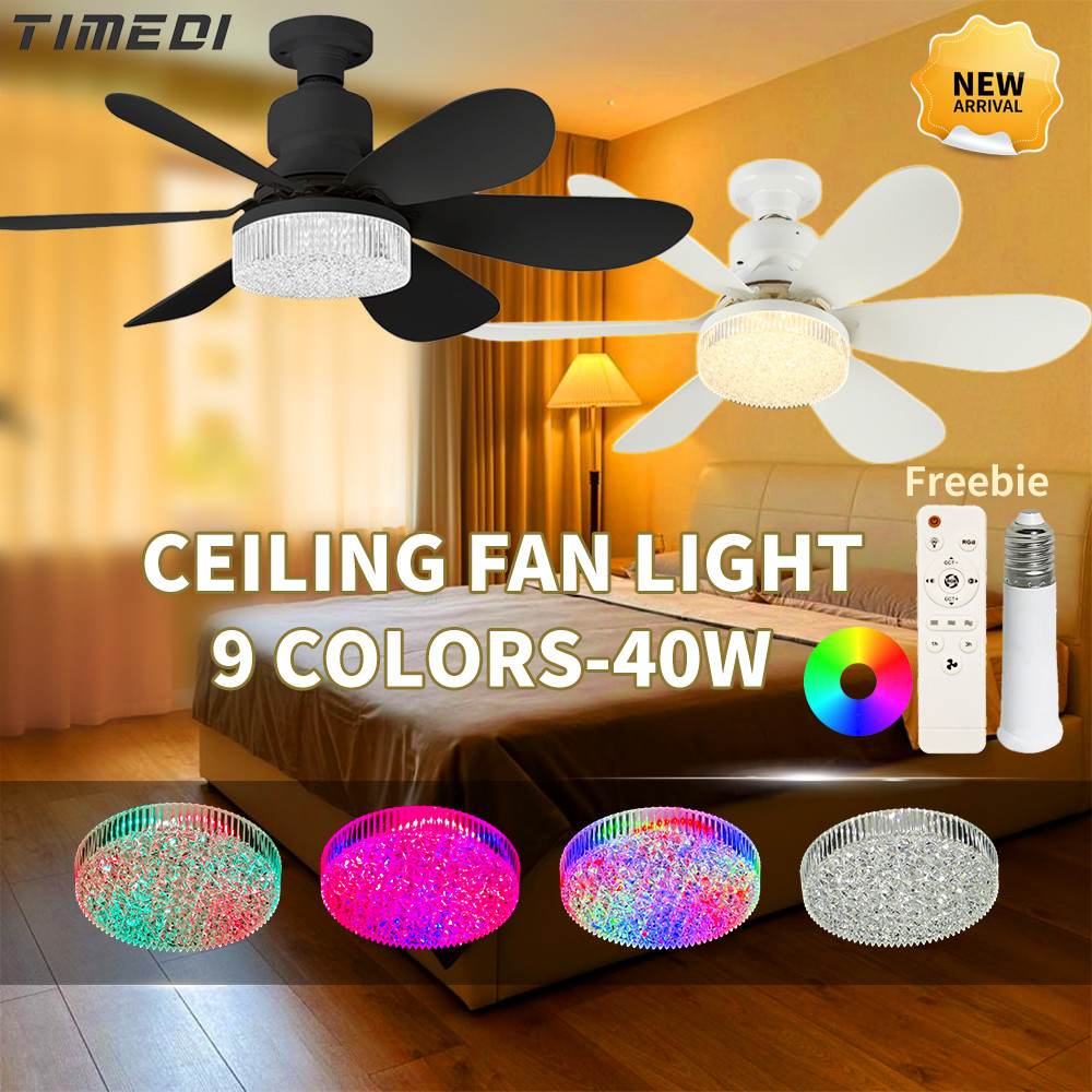 Ceiling Fan with Light RGB D52CM 40W Remote Control E27 electric fan ...