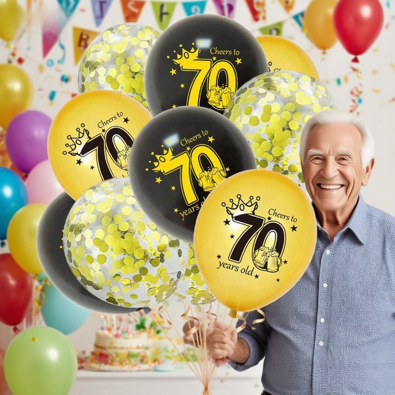 15pcs/set 12inch 30 40 50 60 70 Years Old Latex Balloons Black Gold ...