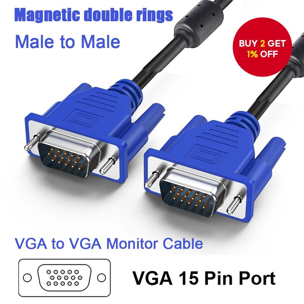 VGA to VGA Cable HD15 Male to Male for TV Computer Projector Monitor ...