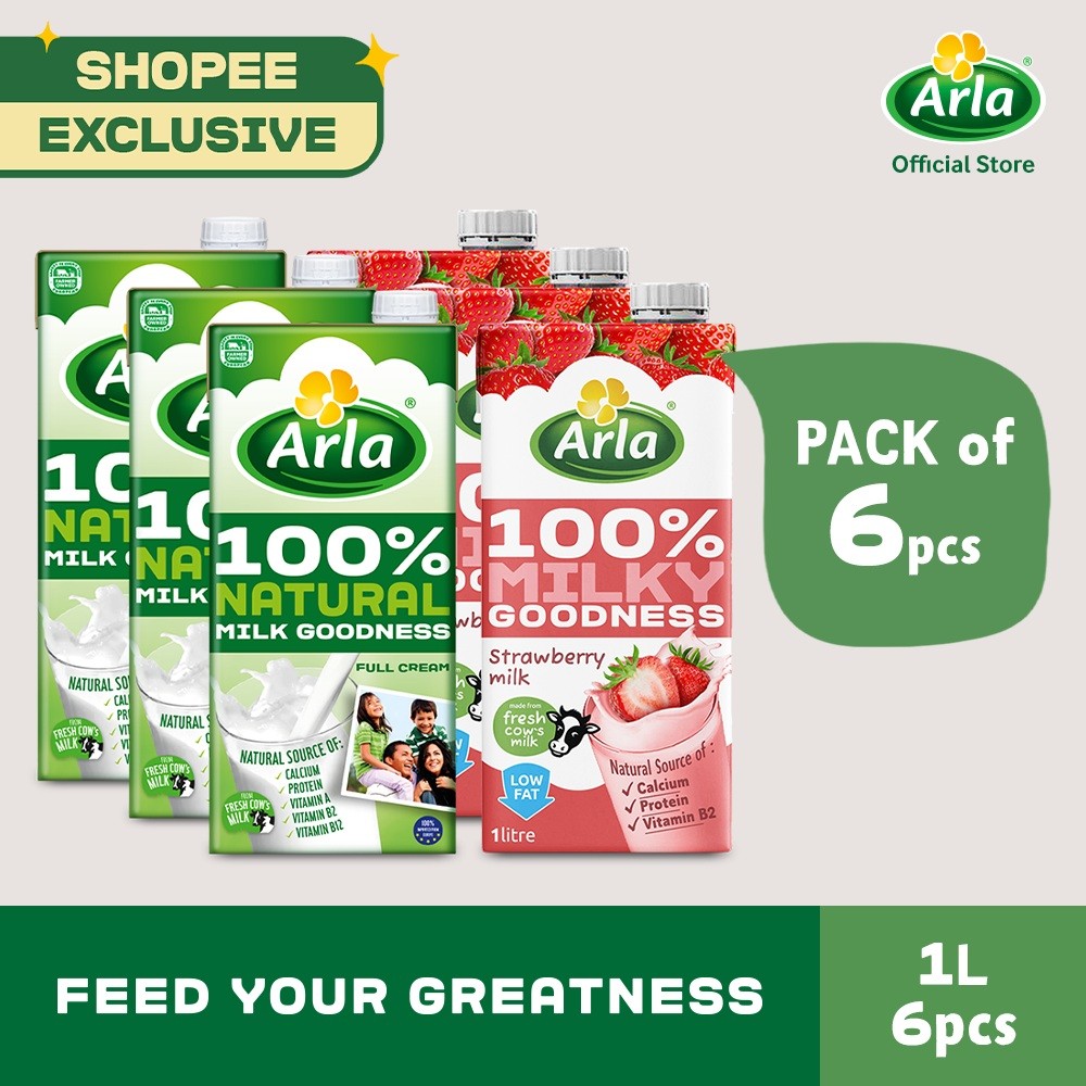 [Shopee Exclusive] Arla Full Cream Milk 1L and Arla Strawberry Milk 6 ...