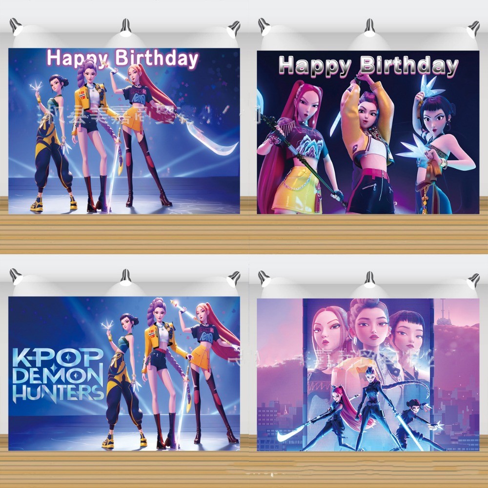 KPop Demon Hunters Party Backdrop Kid Girl Birthday Photograph ...