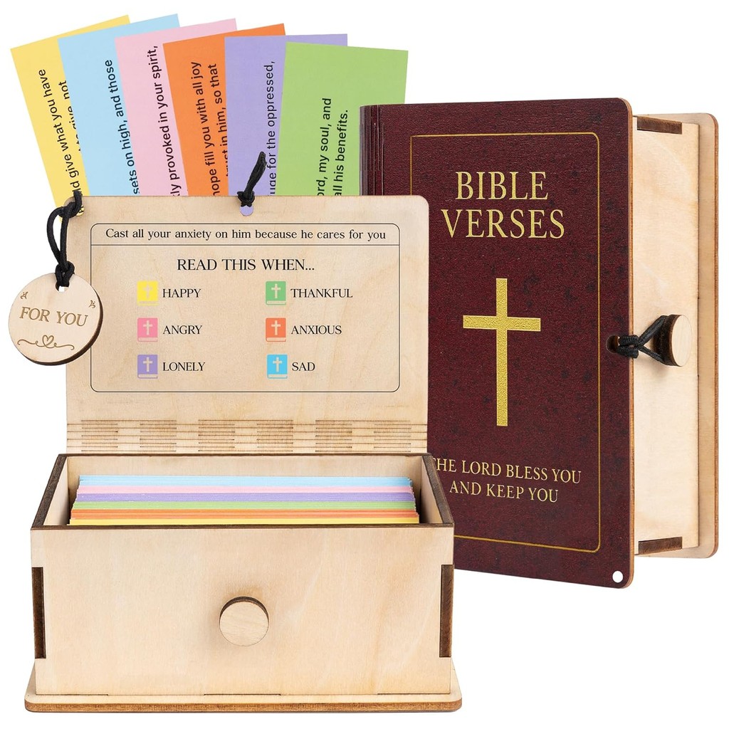 150 Emotion Bible Verse Cards in Wooden Box Handmade, Scripture Prayer ...