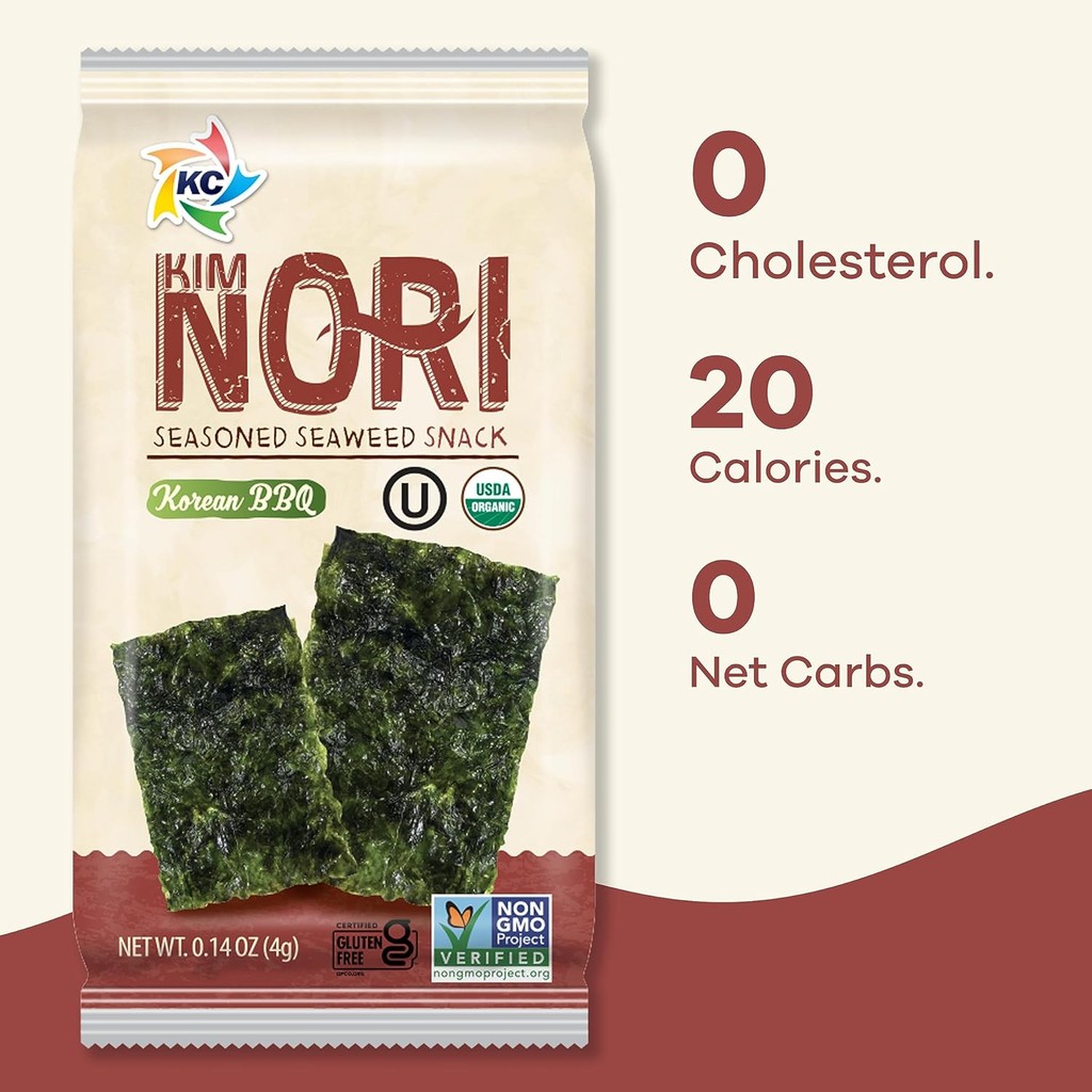 KIMNORI Seasoned Seaweed Snacks Sheets – Organic Korean BBQ Flavor, 12 ...