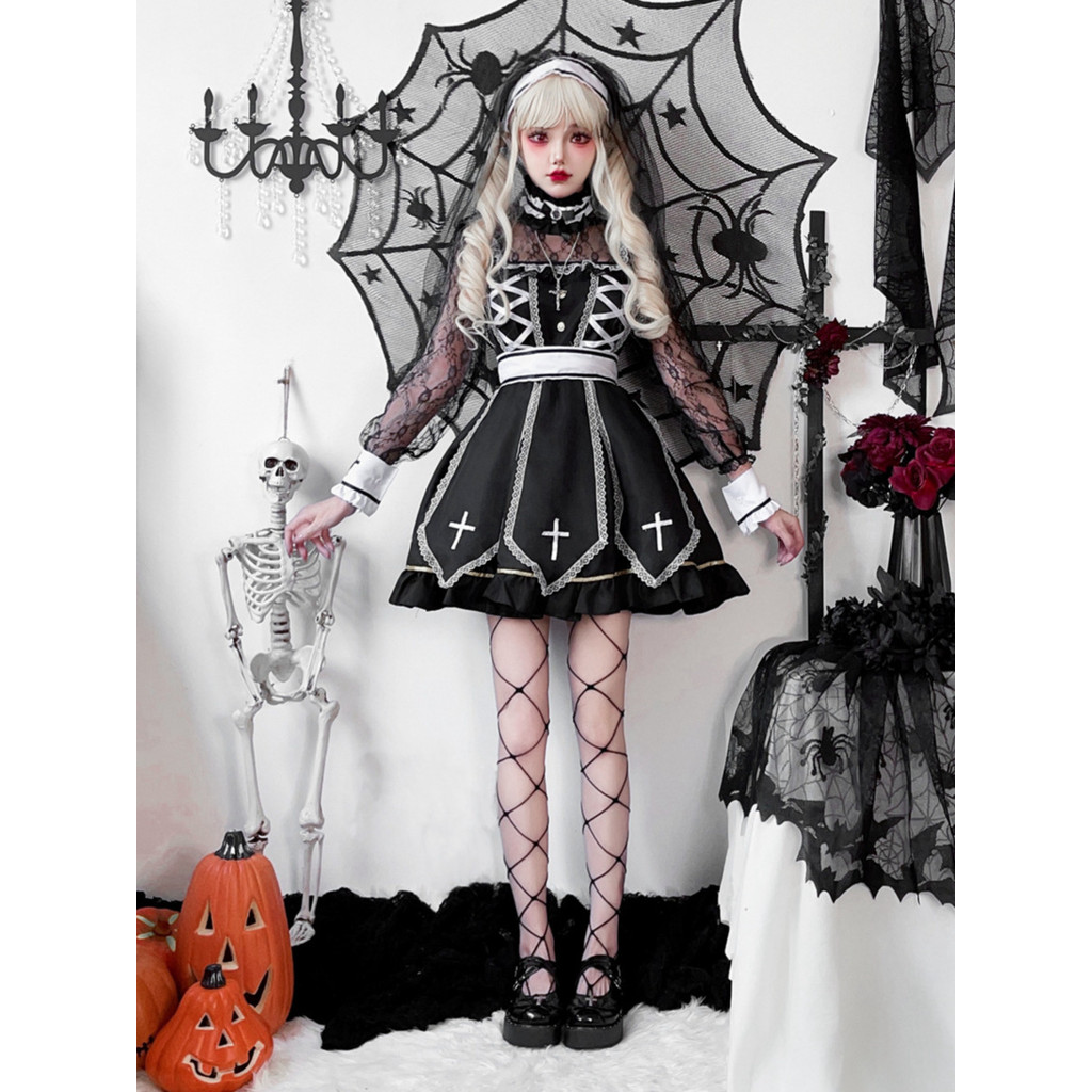 Halloween Costume Cross Nun Costume Vampire Dark Gothic Ghost Dress ...