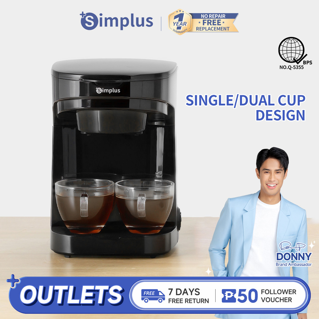 Simplus Drip Coffee Maker Coffee Machine One-Button Dual Cups Dual-Use ...