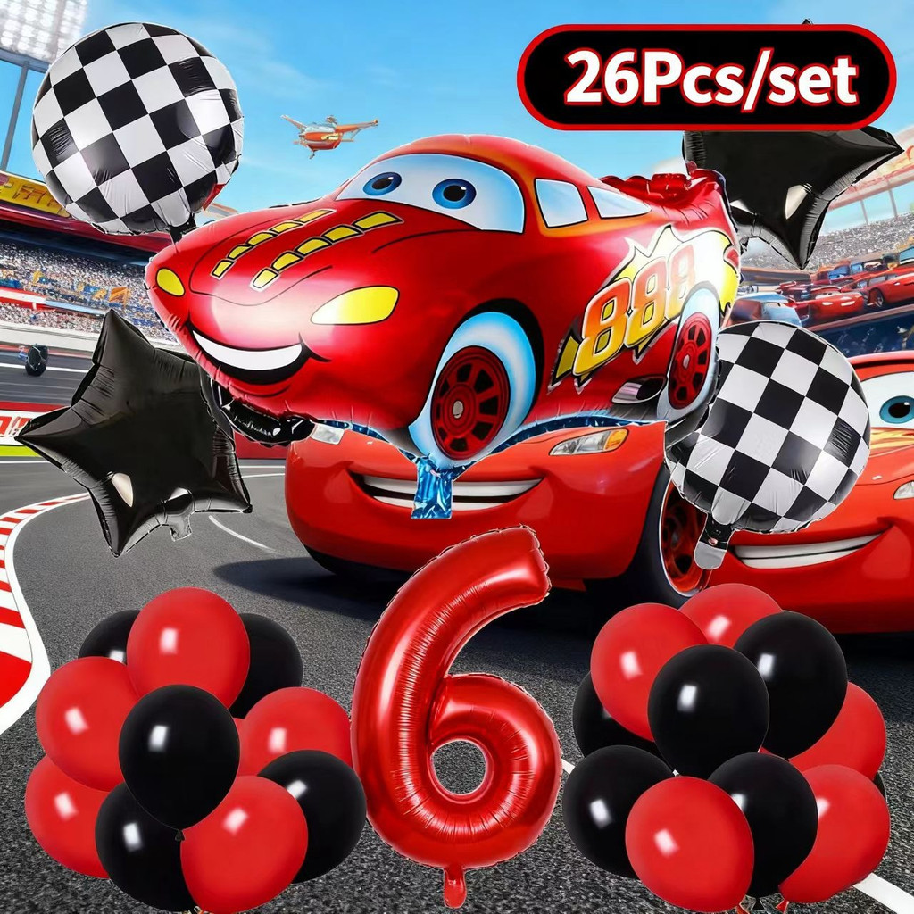 26Pcs Racing Car Theme Balloons Set with 32inch Red Number Foil ...