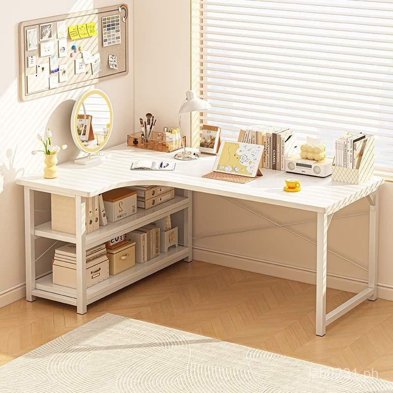 Cream Integrated Style Corner Desk for Bedroom Study, Student Home Use ...
